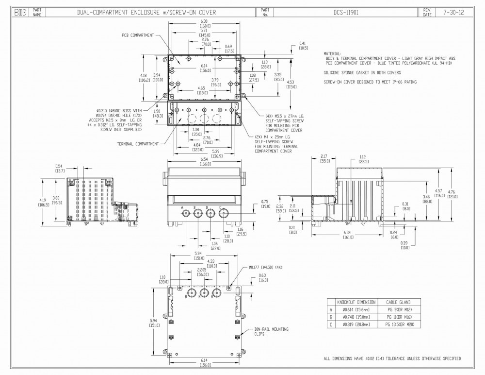 Bud Industries DCS-11901 enclosure technical drawing