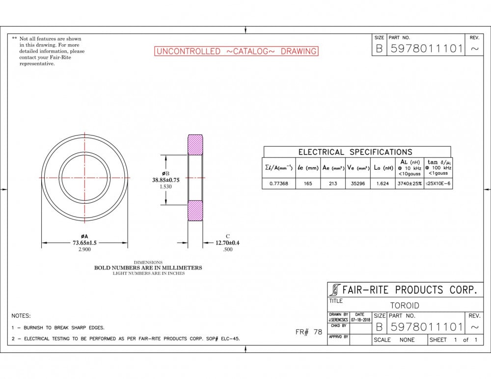 Fair-Rite 5978011101 technical drawing