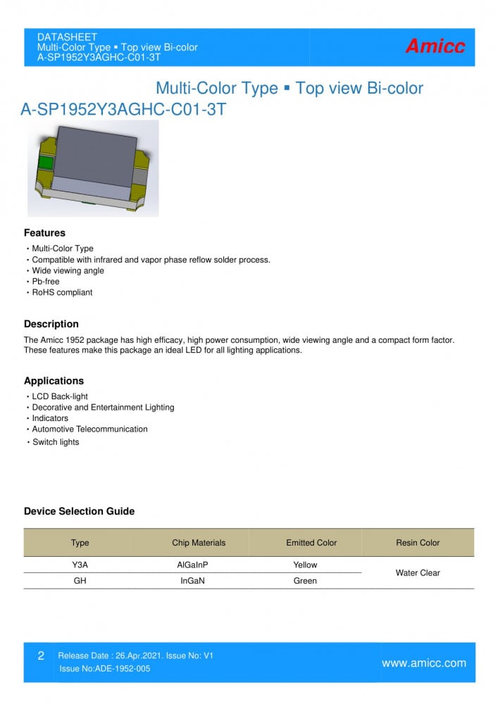 A-SP1952Y3AGHC-C01-3T datasheet page 2
