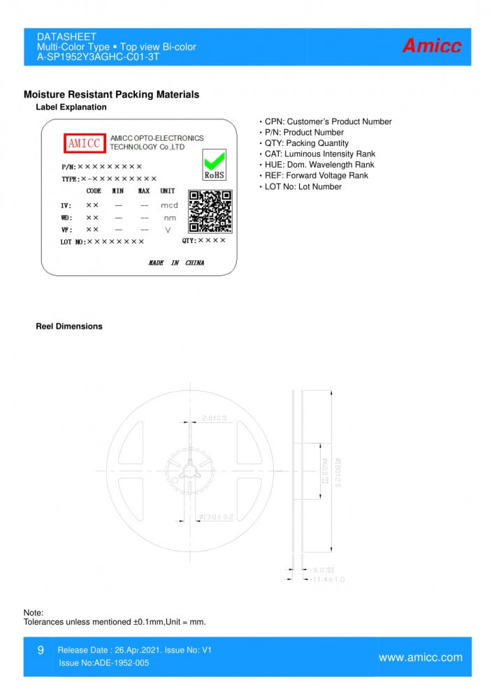 A-SP1952Y3AGHC-C01-3T datasheet page 9