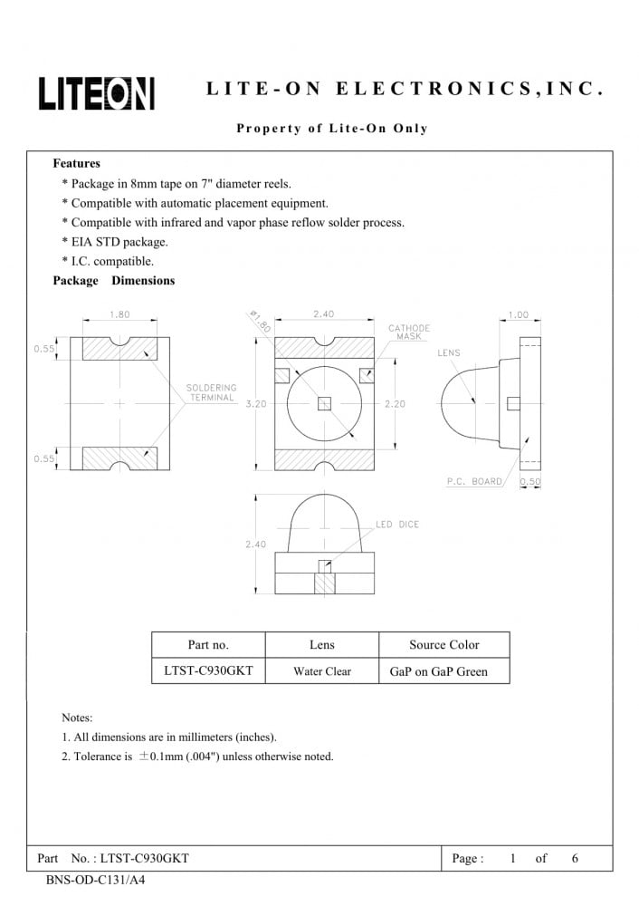 LTST-C930GKT datasheet page 1