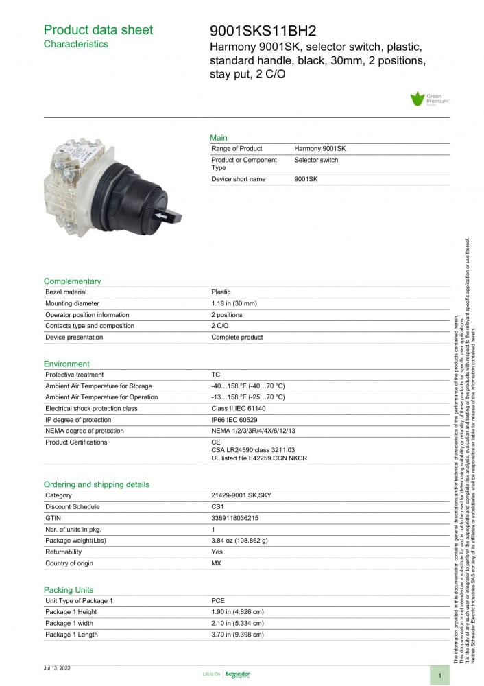 9001SKS11BH2 technical document page 1