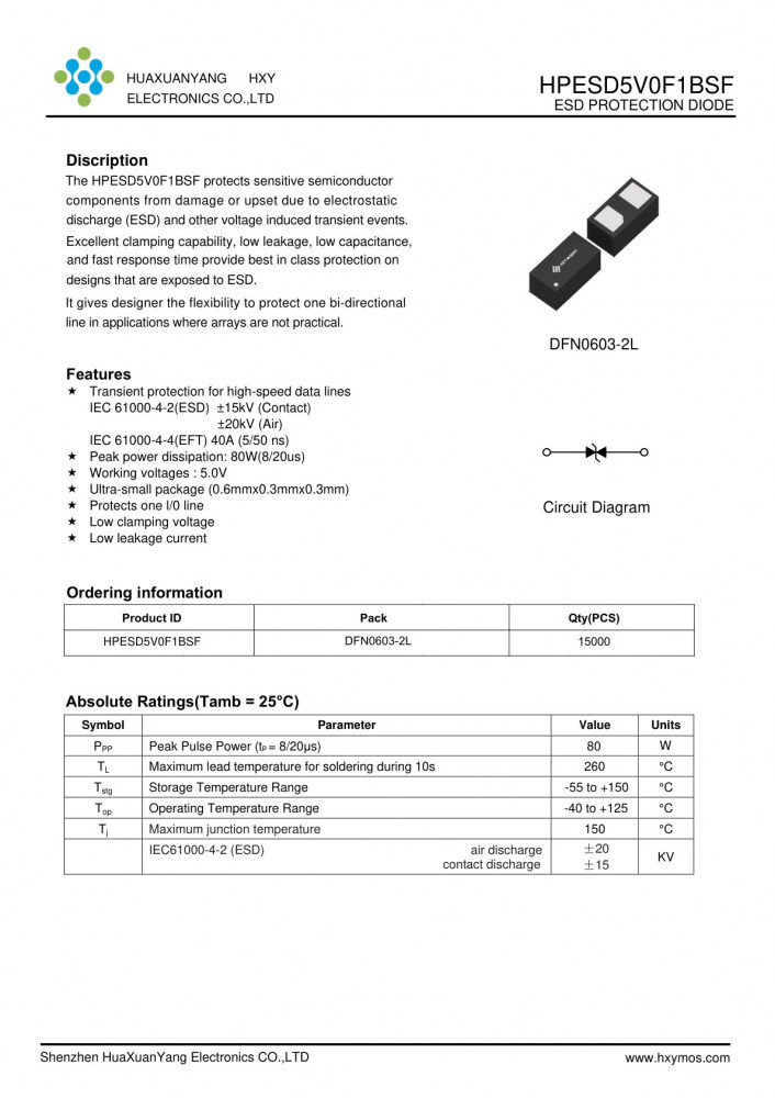 HPESD5V0F1BSF datasheet page 1