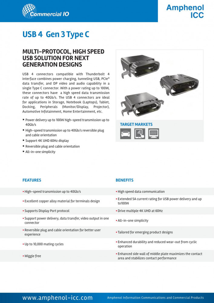 Amphenol USB4 Gen 3 Type-C product document page 1