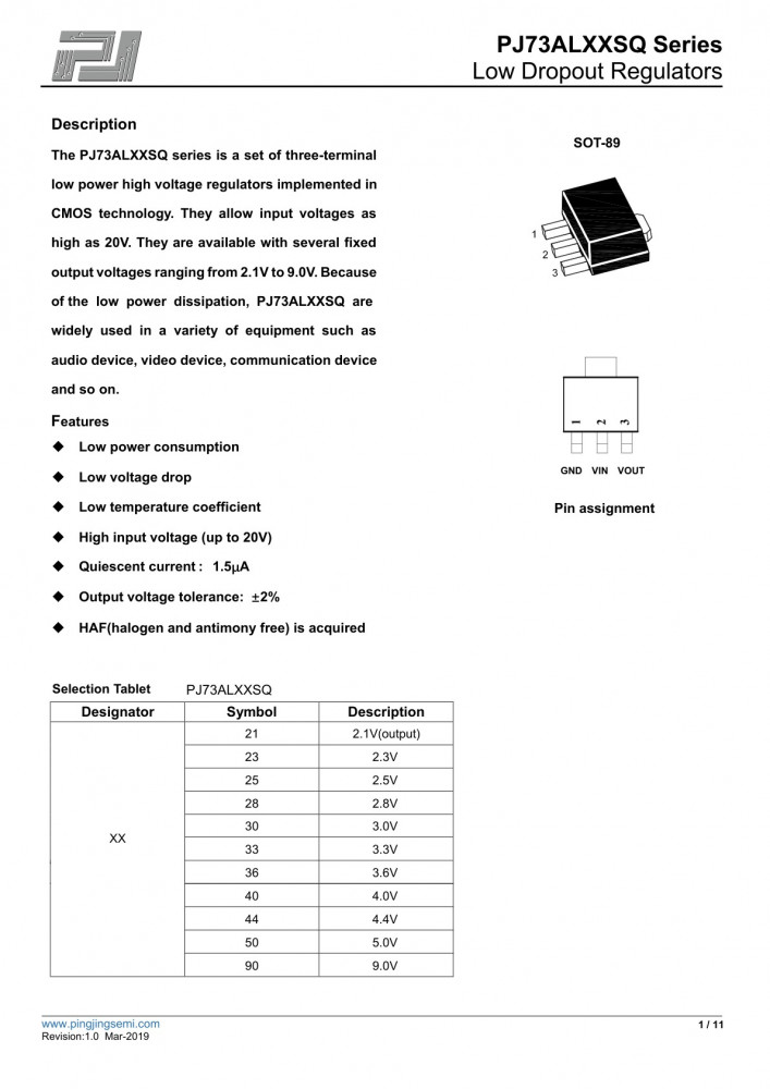 PJ73AL30SQ datasheet page 1