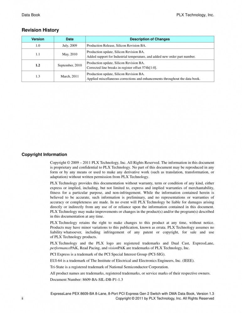 PEX8609 data book page 2