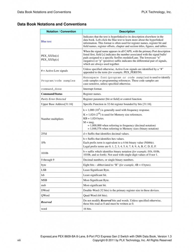 PEX8609 data book page 8