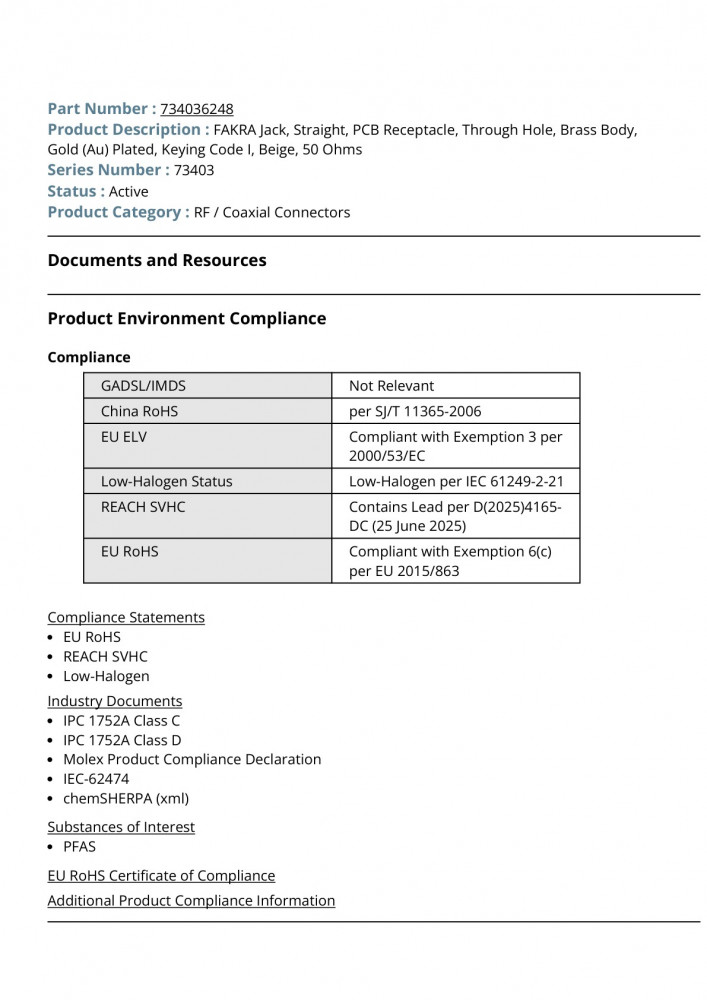 Technical document image 1 for MOLEX 734036248