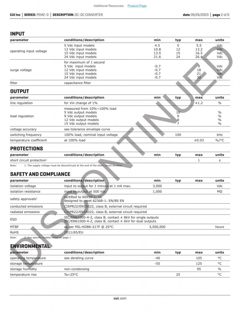 CUI PEM2-D datasheet page 2