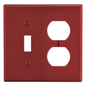 Wallplate, 2-Gang, 1) Duplex 1) Toggle, Red for sale