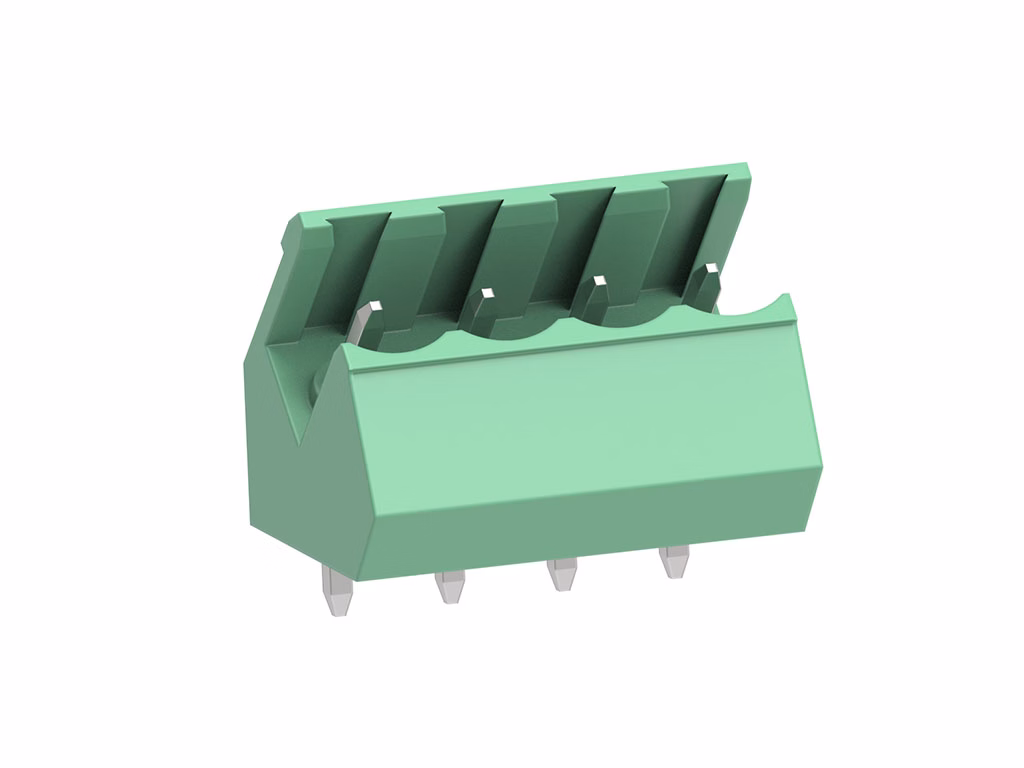 5.00mm Pitch Eurostyle 45° Angle PCB Header, Open Ends, 4 Circuits, Green for sale