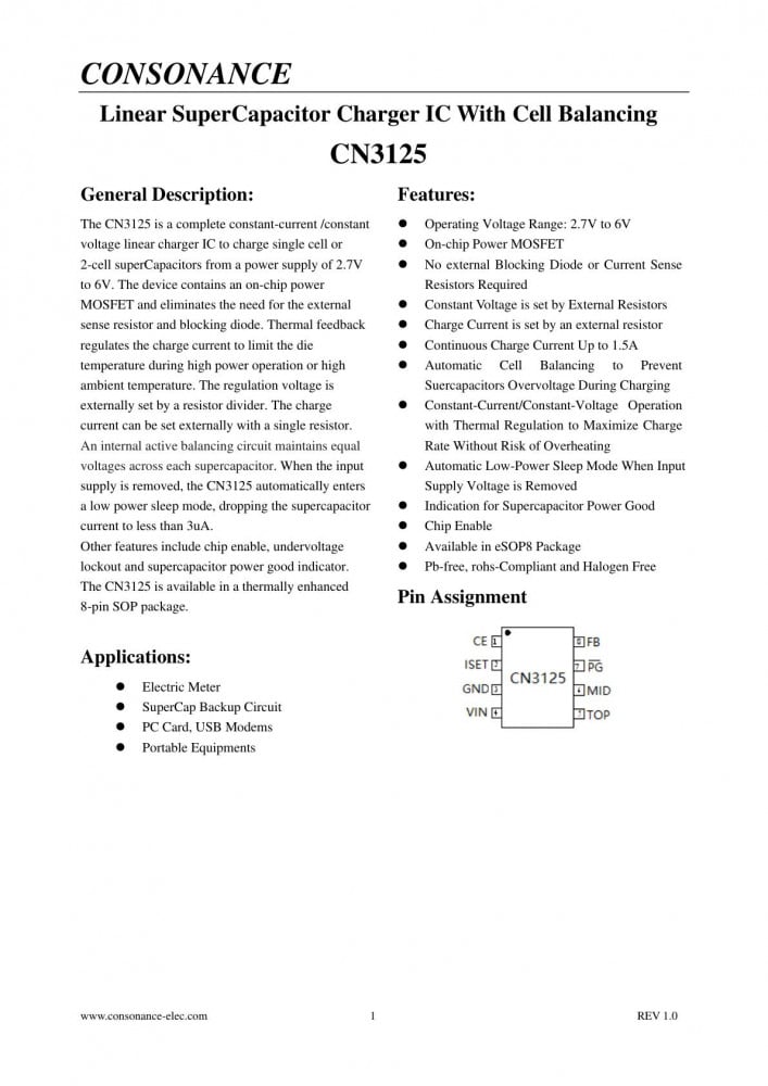 CN3125 datasheet page 1