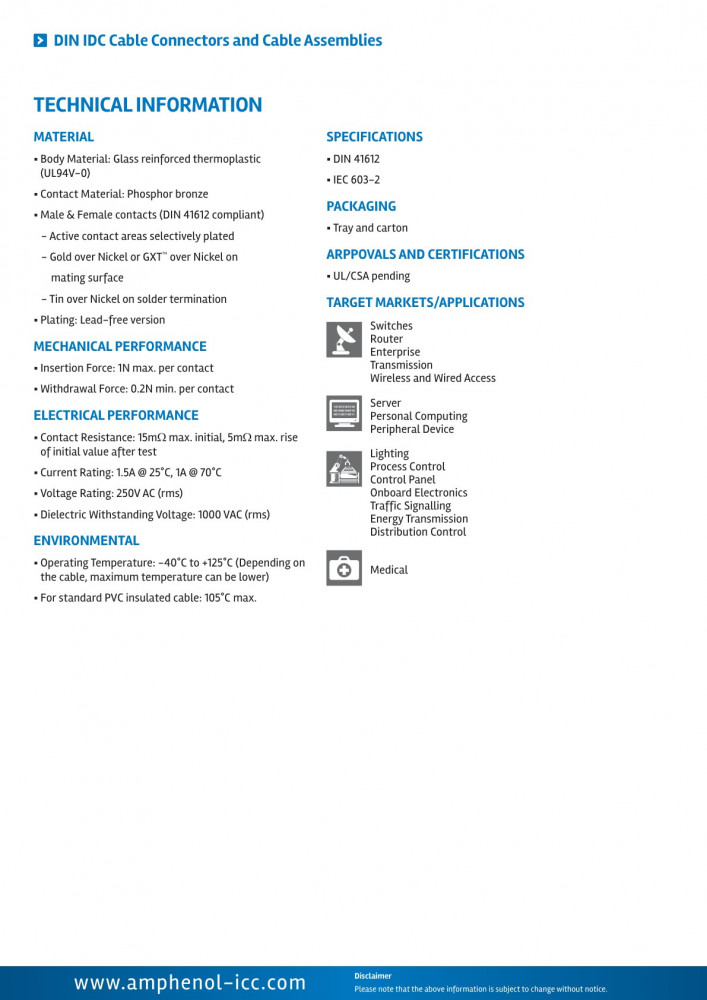 Amphenol DIN IDC connector documentation page 2