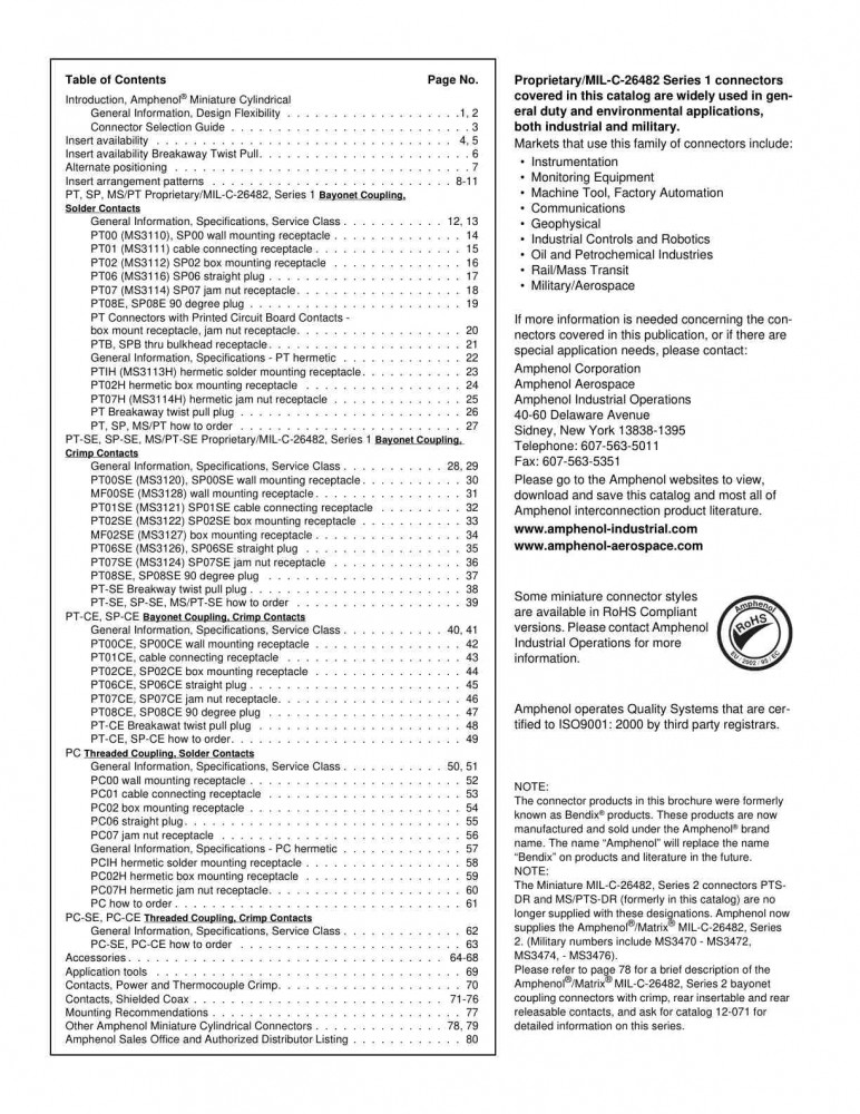 Amphenol miniature cylindrical connector catalog page 2