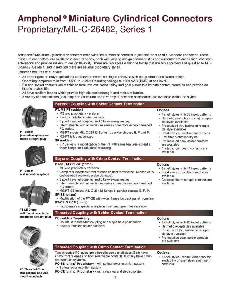 Amphenol miniature cylindrical connector catalog page 3
