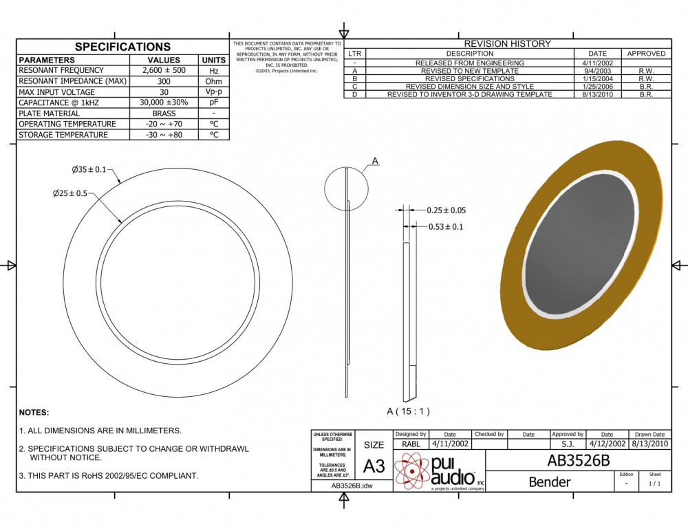 AB3526B PUI Audio bender technical drawing preview