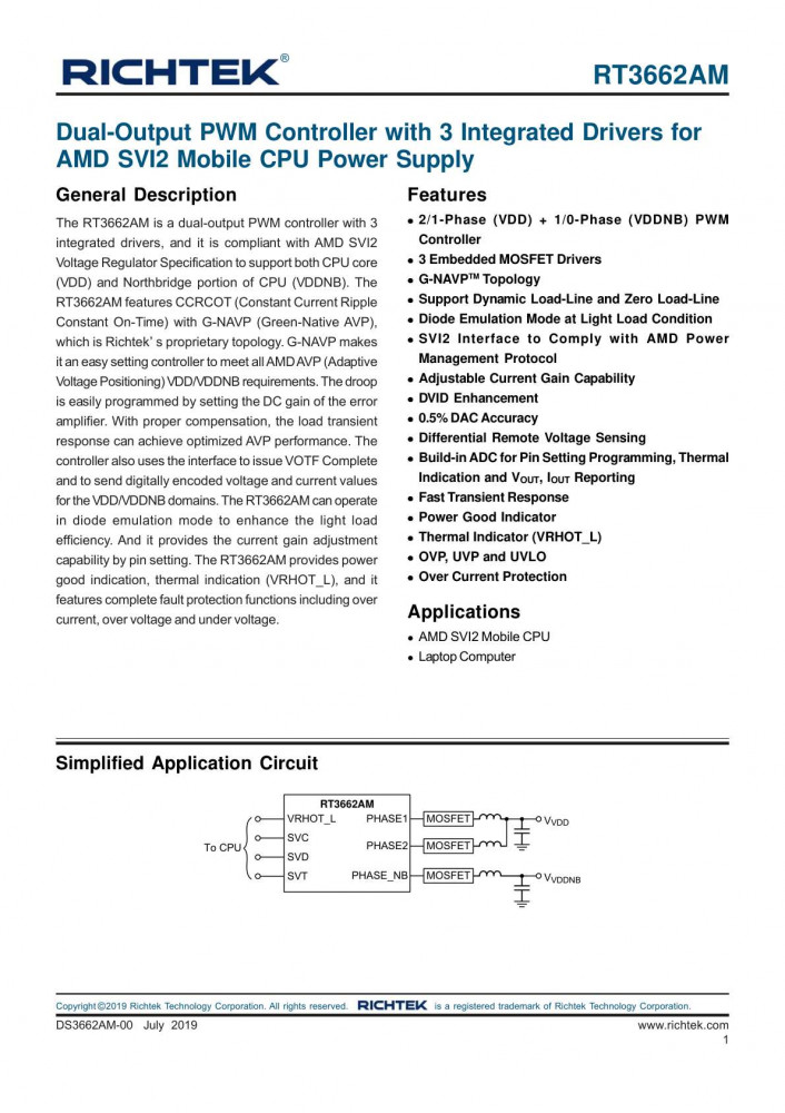RT3662AM datasheet preview, page 1