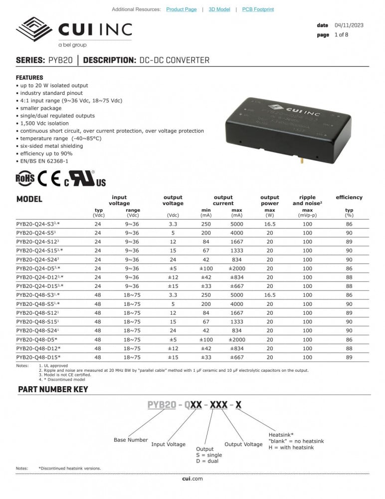 PYB20 series datasheet page 1