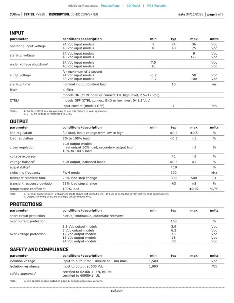 PYB20 series datasheet page 2