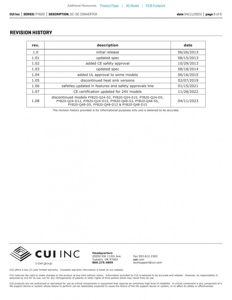 PYB20 series datasheet page 8