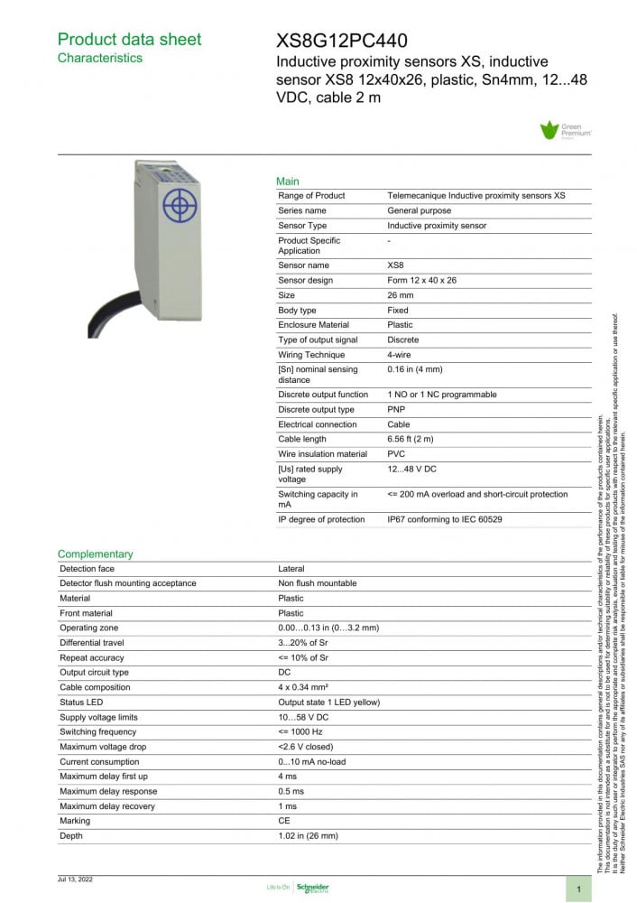 XS8G12PC440 technical document page 1