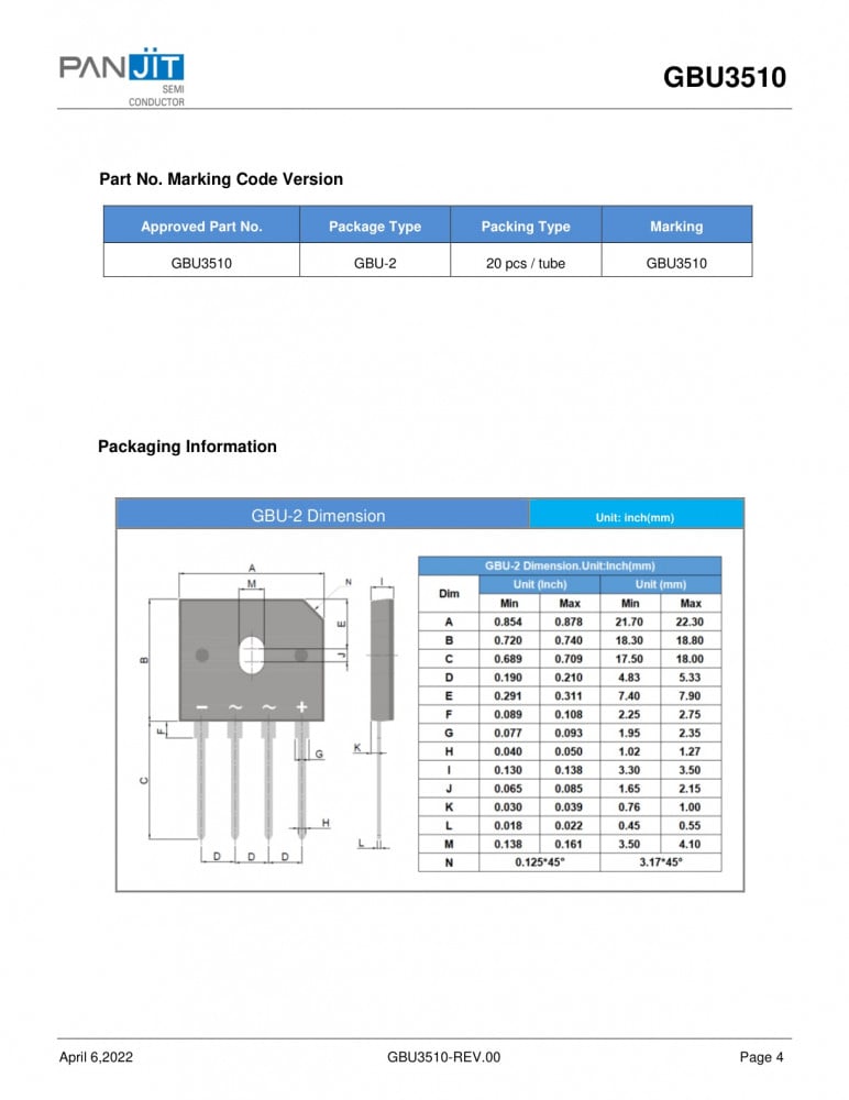PANJIT GBU3510 datasheet page 4