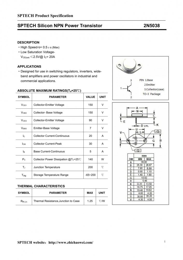 SPTECH 2N5038 datasheet page 1