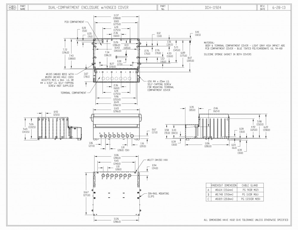 DCH-11924 product drawing and knockout reference