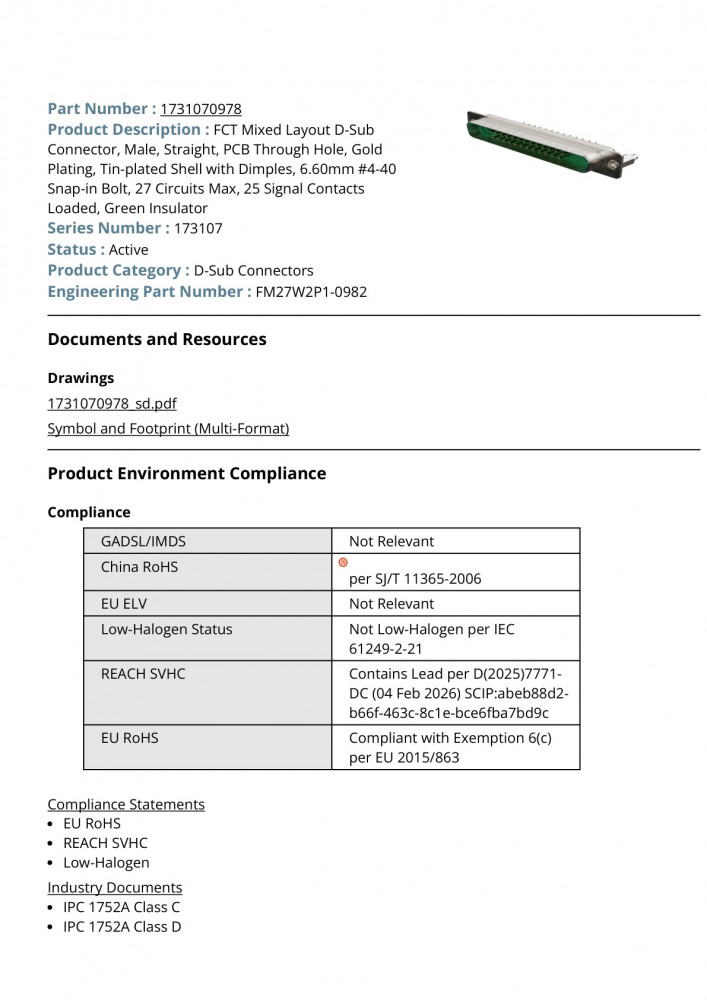 MOLEX 1731070978 technical drawing page 1
