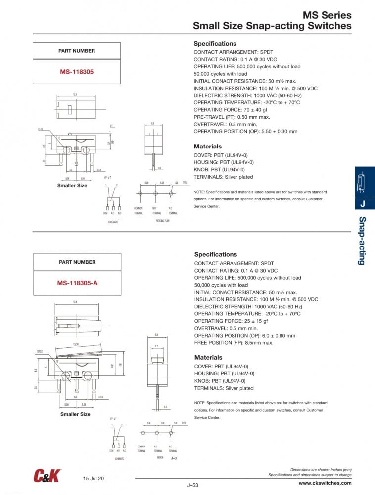 C&K MS-118405-A datasheet page 3