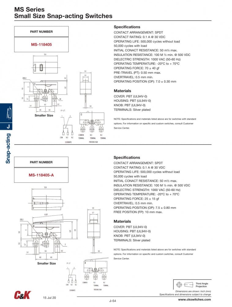 C&K MS-118405-A datasheet page 4