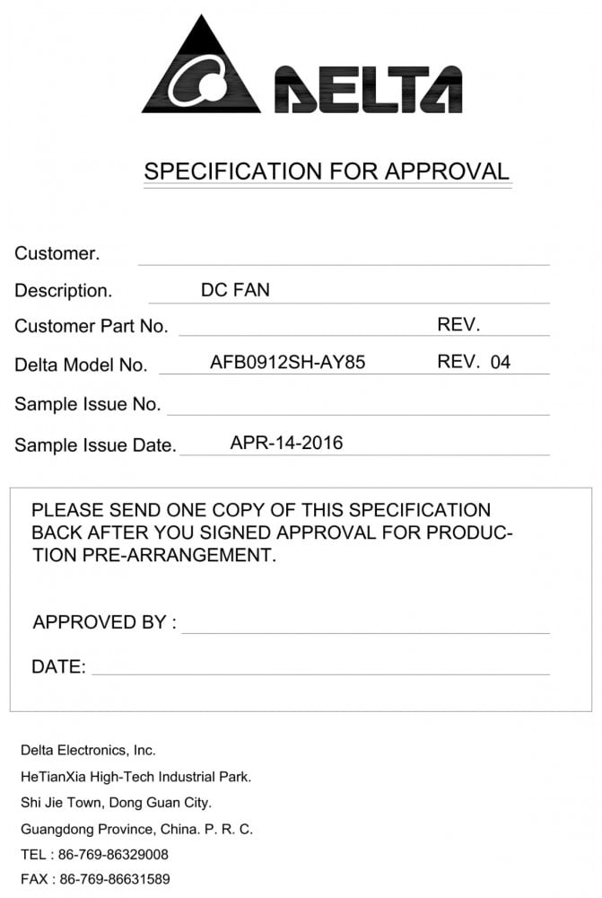 AFB0912SH-AY85 specification page 1