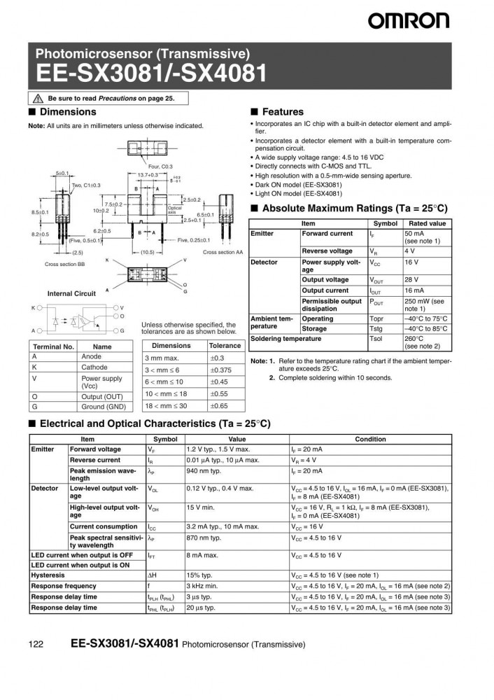 OMRON EE-SX4081 datasheet page 1