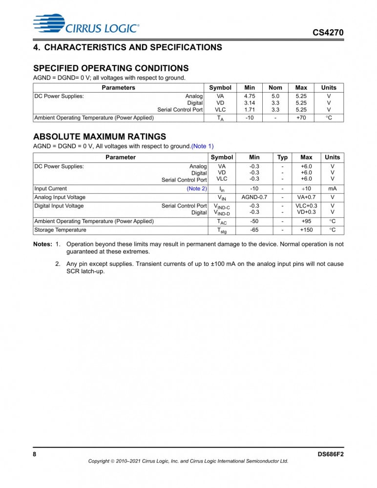 CS4270 datasheet page 8