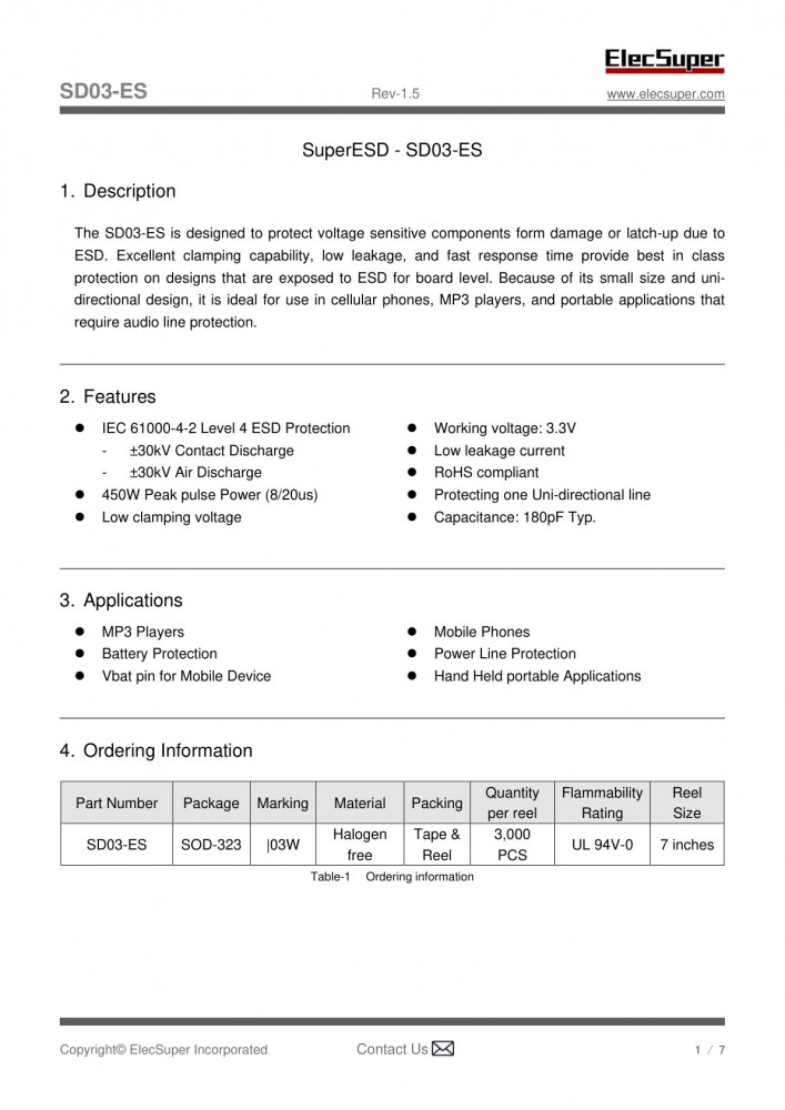 SD03-ES datasheet page 1