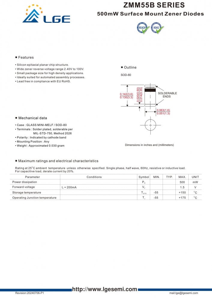 LGE ZMM55B3V3 datasheet page 1