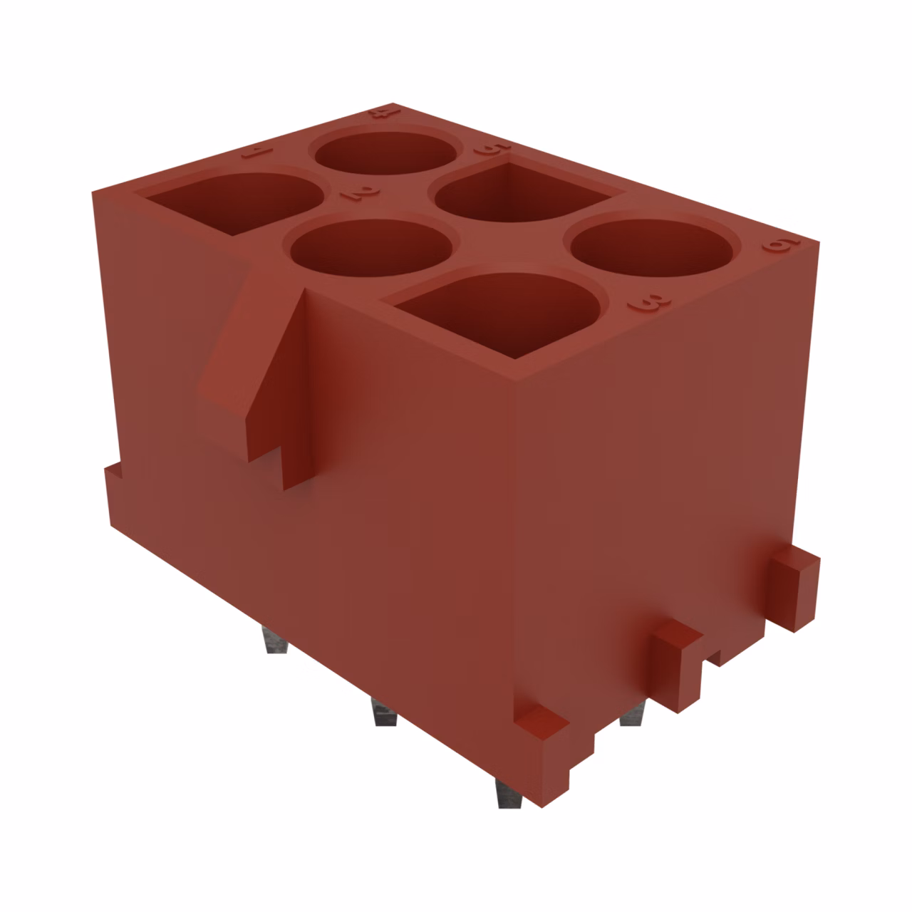 MLX Power Connector Header, 6.35mm Pitch, Vertical, with Compliant Polarizing Peg, Polyester 94V-0, Brick Red, 6 Circuits for sale