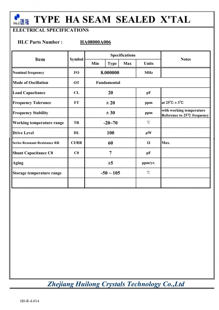 HA08000A006 specification page 2