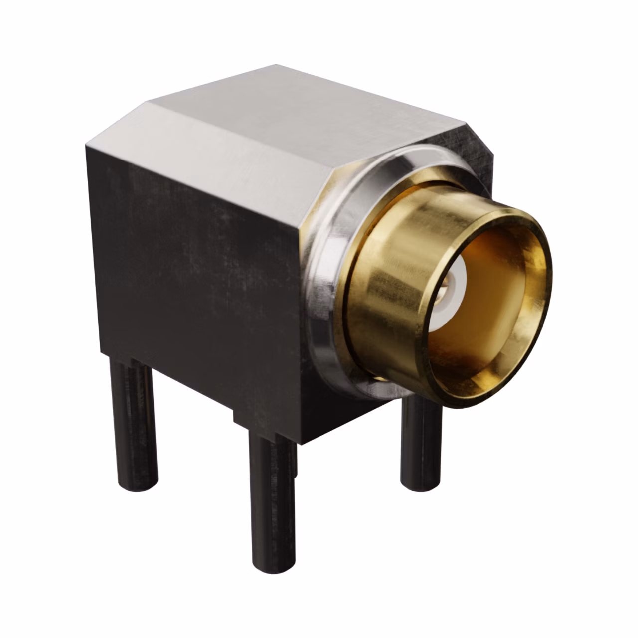 MCX Jack, Right-Angle, PCB Receptacle, Through Hole, Die Cast Housing with Brass Insert, Gold (Au) Plated Outer Contact, Tin (Sn) Plated Housing, 54 Pieces Per Tray, 50 Ohms for sale