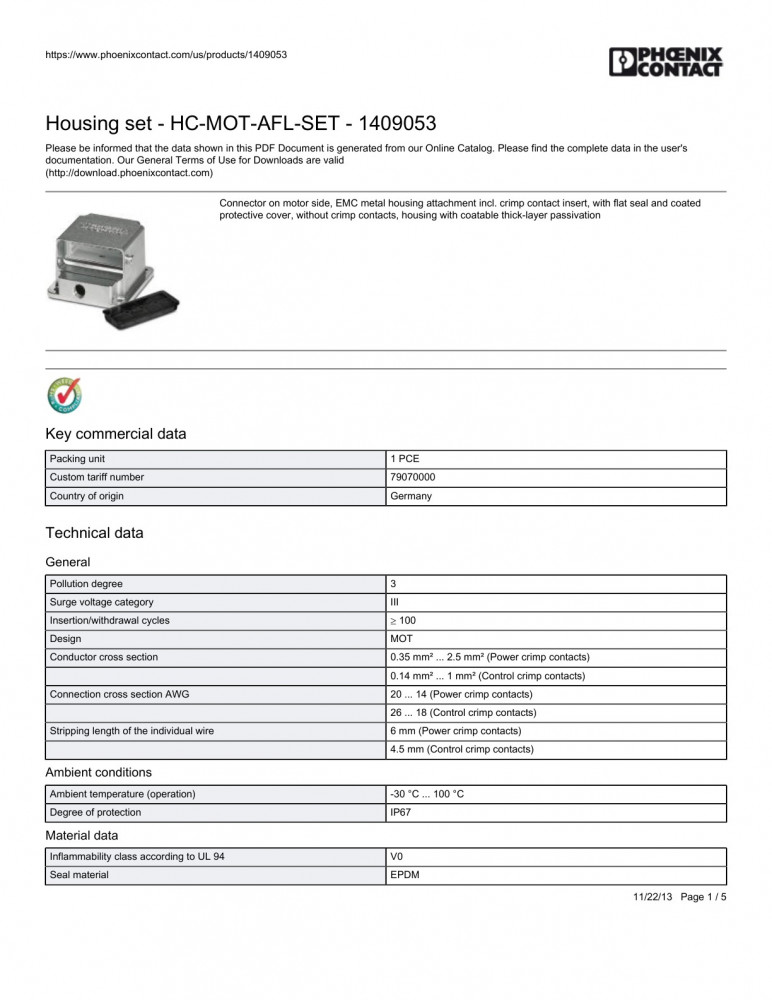 Phoenix Contact 1409053 technical document page 1