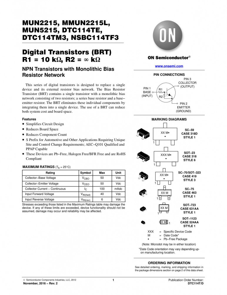 DTC114TM3T5G datasheet page 1