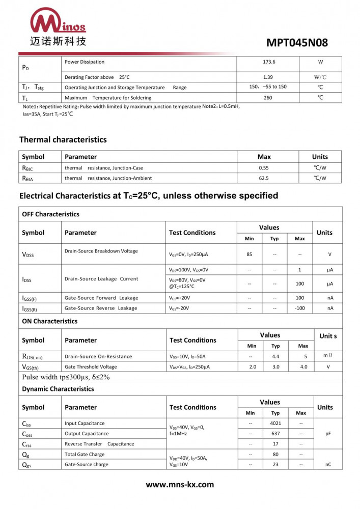 MPT045N08S datasheet page 2