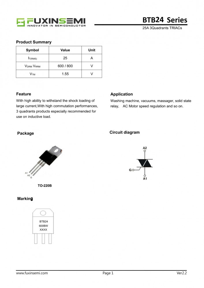 BTB24-800BW datasheet page 1