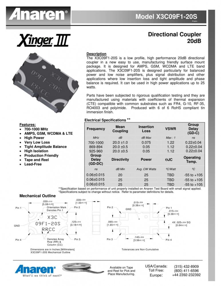 X3C09F1-20S datasheet page 1