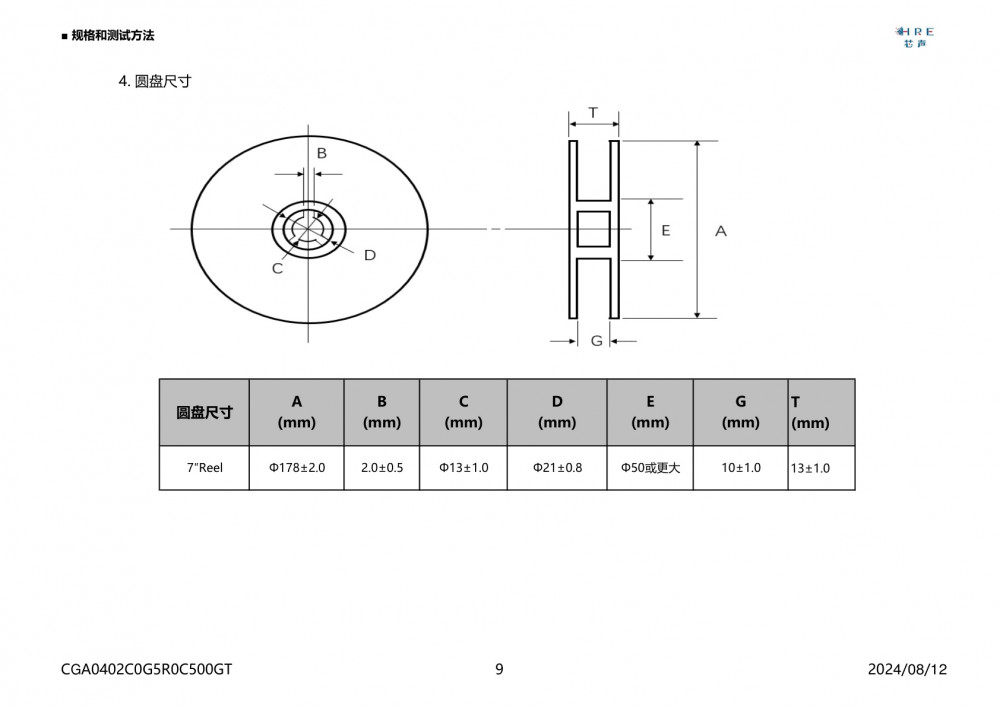 CGA0402C0G5R0C500GT technical document page 9