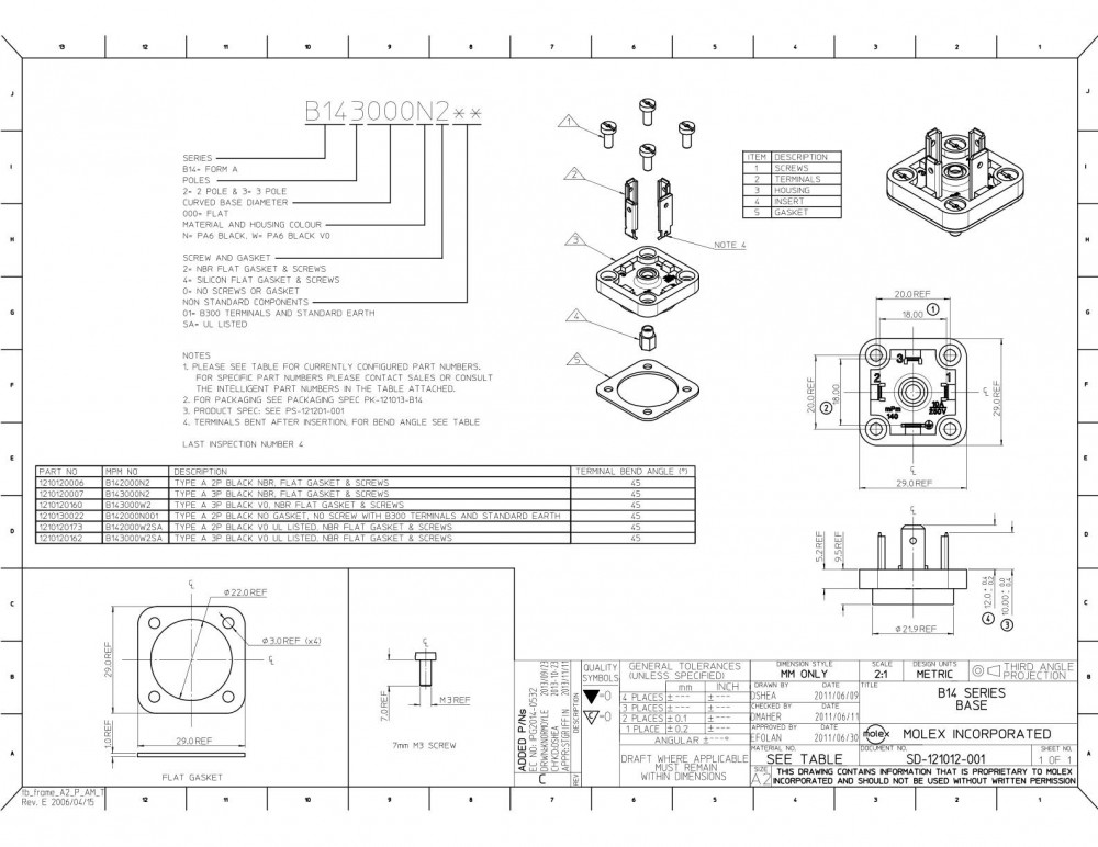 B14 Series connector technical drawing reference