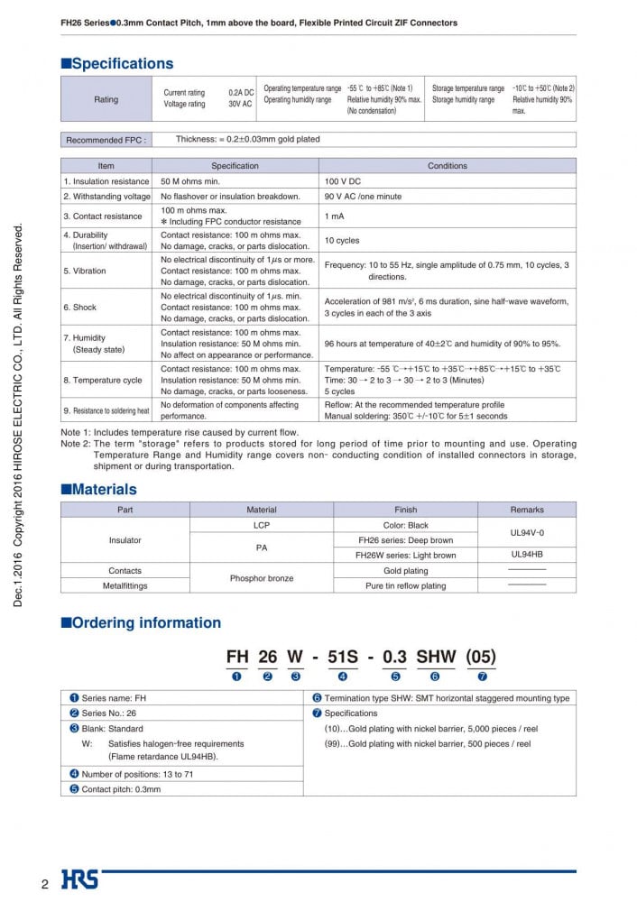 FH26W datasheet page 2