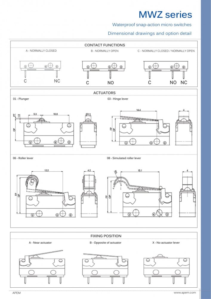APEM MWZ series datasheet page 3