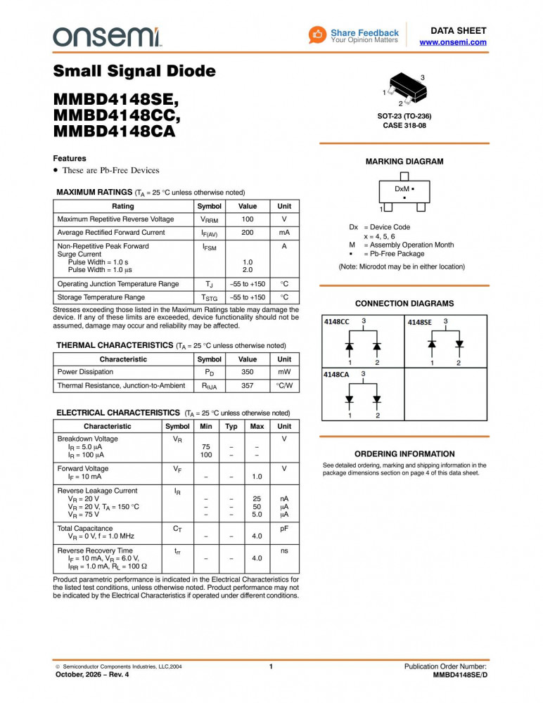 MMBD4148CC datasheet page 1
