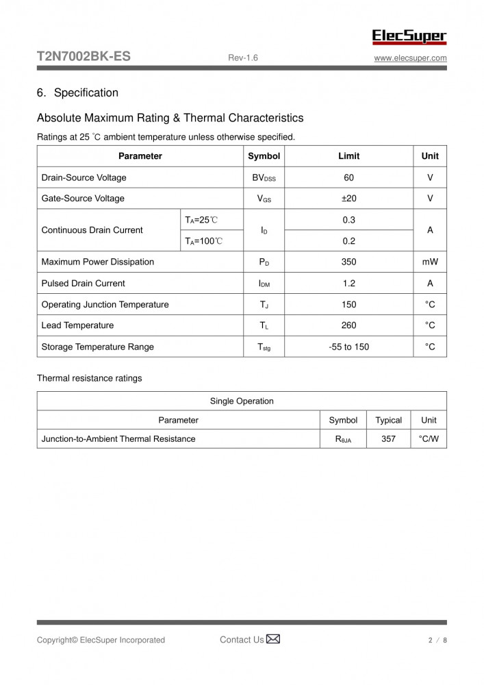 T2N7002BK-ES datasheet page 2